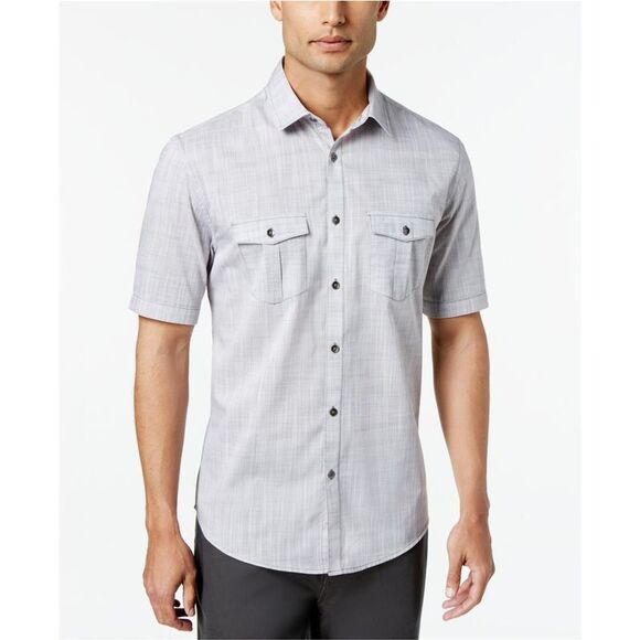 Alfani | Shirts | Alfani Mens Textured Button Up Shirt Grey S Neck Dm ...